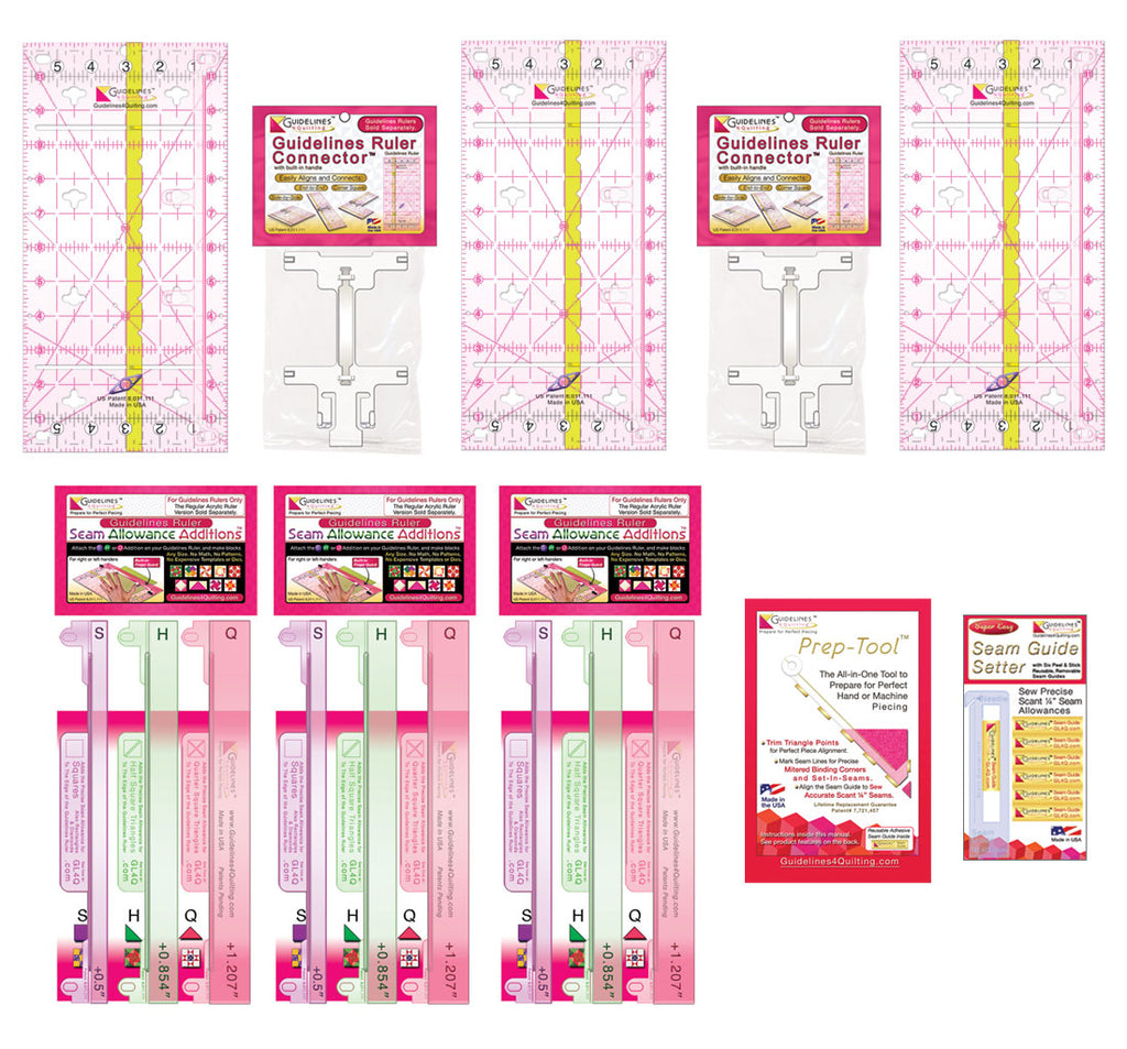 Finished-Size Quilting Sets with 1, 2 or 3 Guidelines Rulers